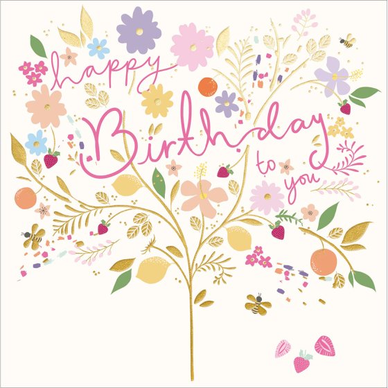 Woodmansterne Peach & Prosecco Tree Of Fruit And Flowers Birthday Card ...